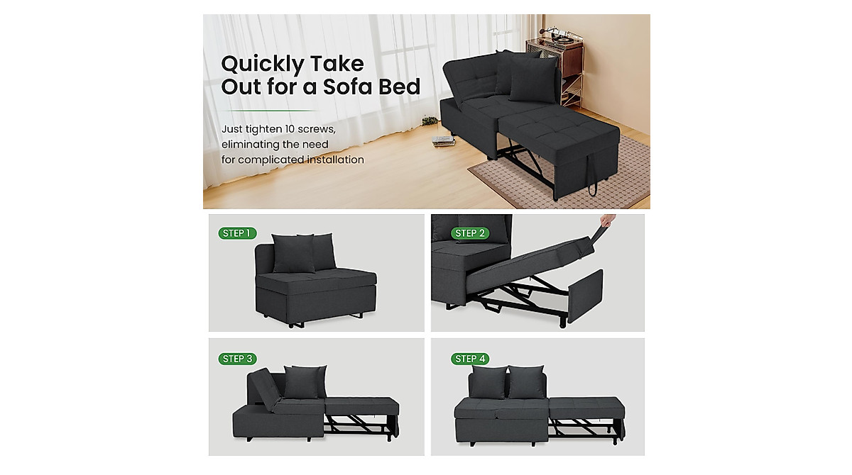 BUPPLEE 4-in-1 Convertible Sleeper Chair Bed