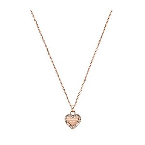 Michael Kors Stainless Steel and Pavé Crystal Heart Pendant Necklace for Women, Color: Rose Gold (Model: MKJ3971791)