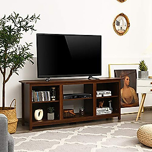 Tangkula Farmhouse Universal TV Stand for TV's up to 65" Flat Screen, Home Living Room Entertainment Center w/4 Open Shelves, TV Console Table for 18 Inch Electric Fireplace (Not Included), Coffee