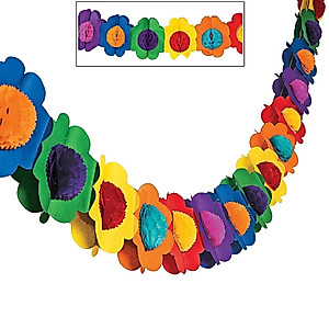1pcs 9ft Long Tropical Multicolor Paper Tissue Flower Garland Novelty Banner for Luau Hawaiian Party Decorations, Birthdays, Event Supplies, Festivals, Children & Adults