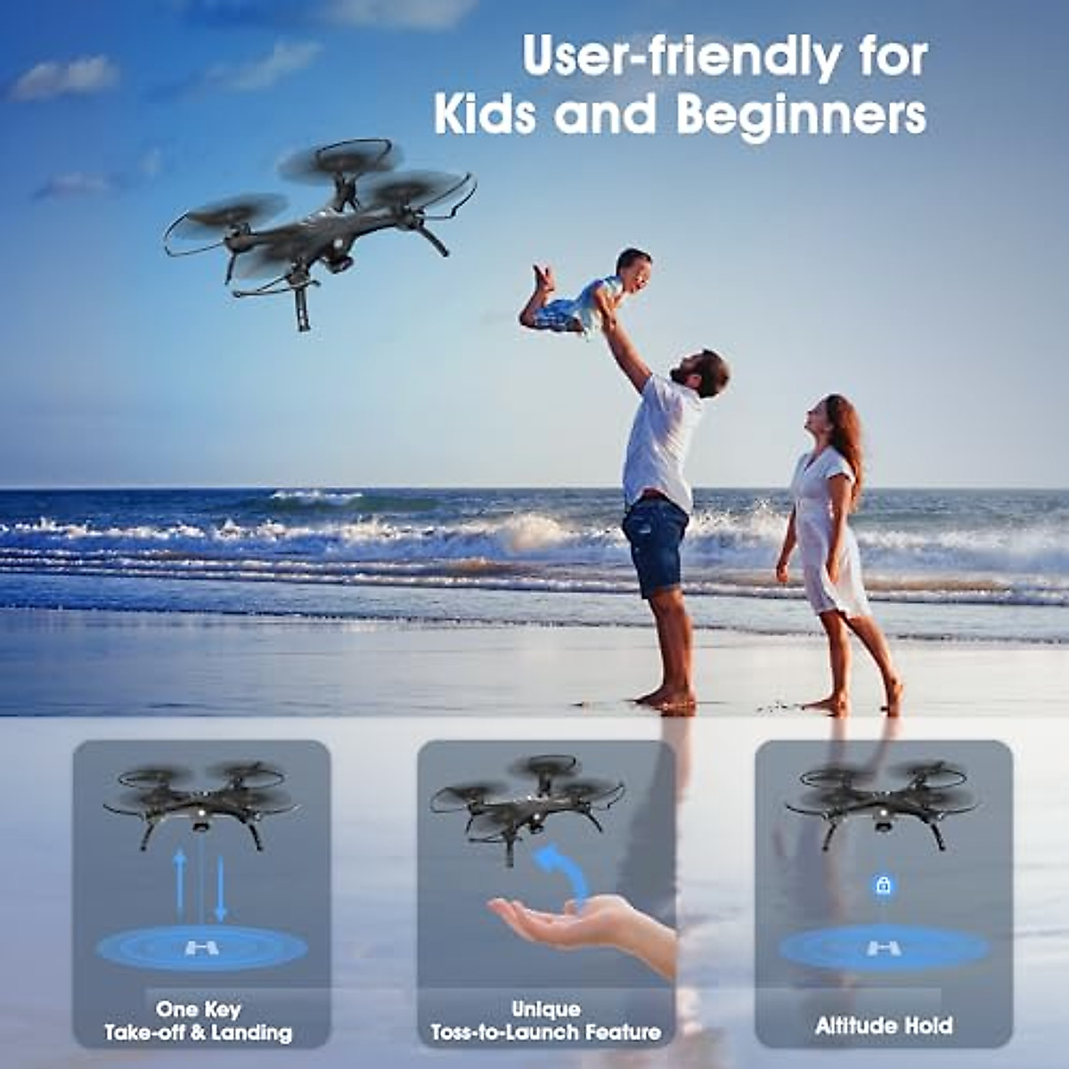 ATTOP Drone with Camera for Adults/Kids/Beginners - W10 1080P 120° FPV Live Video Drone, Beginner Friendly with 1 Key Fly/Land/Return, 360° Flip, APP/Remote/Voice/Gesture/Gravity Control, Camera Drone for Kids 8-12, No FAA License Required,, Gift Ideas, C