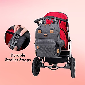 Dikaslon Diaper Bag Backpack with Portable Changing Pad, Pacifier Case and Stroller Straps, Large Unisex Baby Bags for Boys Girls, Multipurpose Travel Back Pack for Moms Dads, Dark Gray