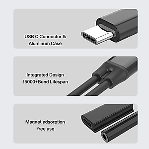Skybird USB C to 3.5mm Headphone and Charger Adapter,2-in-1 USB C to Aux Audio Jack with PD Fast Charging Dongle Cable Cord for Stereo,Earphones,Compatible with S20/S21 Note20/10,Pixel 4/3 (Black)