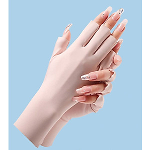 Vikodah Women Fingerless Gloves Summer UV Protection Gloves Cool Ice Silk Gloves Sun Block Driving Gloves Unisex