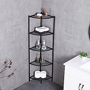 Kimzda 5-Tier Corner Shelf Stand Metal Wire Corner Shelving Display Unit Storage Furniture Multipurpose Space Saving Storage Rack for Living Room, Office, Kitchen, Black