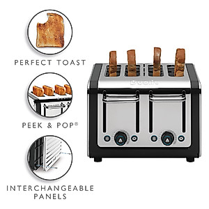 Dualit Design Series 4 Slice Toaster | Polished Stainless Steel with Black Trim | Extra-Wide Slots – Peek and Pop Function – Patented Perfect Toast Technology – Matching Kettle Available