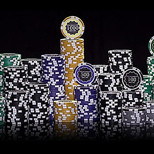 Brybelly 500-Count Eclipse Poker Chip Set & Padded Aluminum Case – Heavyweight 14g Clay Composite Chips with Case & Playing Cards + Dealer Button - Poker, Texas Hold 'em, Casino Game Night