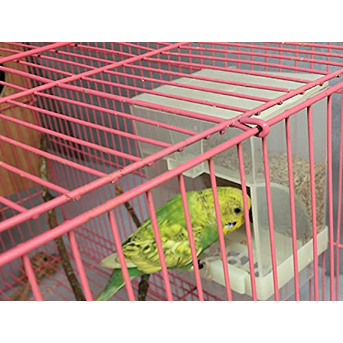 Spill-Proof No-Mess Pet Bird Feeder Parrot Automatic Feeder Seed Food Container Perch Cage Accessories for Budgerigar Canary Cockatiel Finch Parakeet Green Cheek Conures Parrotlets