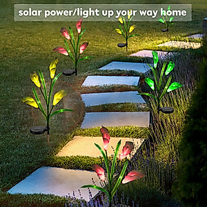 WOSPORTS Solar Lights Outdoor Garden Stake Flower Lights, Multi Color Changing LED Lily Solar Powered Lights for Patio, Lawn, Garden, Yard Decoration (Solar Lights Outdoor 3Pack)