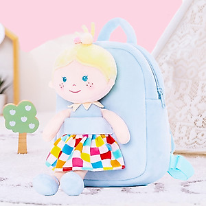 Onetoo Toddler Kids Backpack with Soft Baby Dolls in Plaid Dress 9.5"
