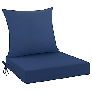 famibay Extra Thick Outdoor Chair Cushions Set of 2 Patio Chair Cushions 24x24 Deep Seat Patio Cushions Waterproof UV Resistant Firm Detachable Chair Cushions for Outdoor Furniture(Navy)