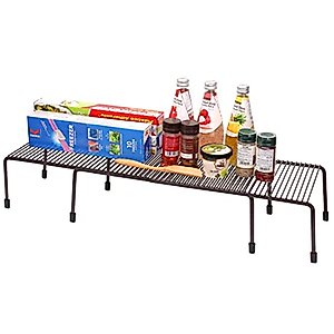 WIRESPIRIT - Expandable Shelf Organizer (3 Pieces) for Countertop, Cupboard, Cabinet, Pantry - Adjustable Kitchen Organization Shelf Rack - Bronze
