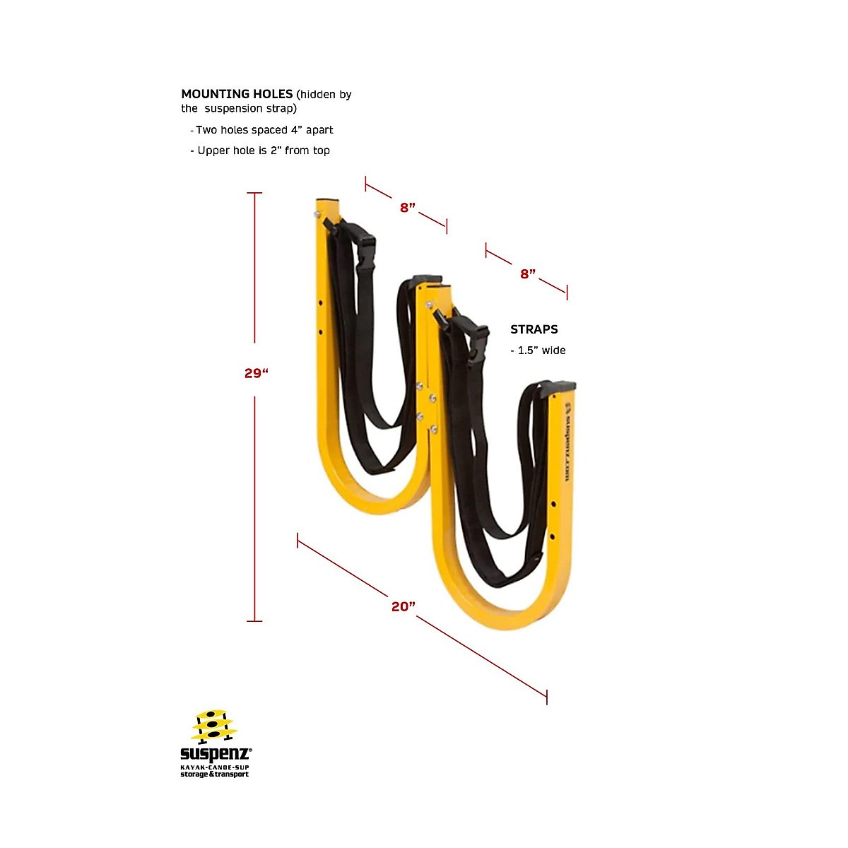 Suspenz Stand Up Paddle Board Expansion Plates to make a Double Wall Storage Rack for hanging 2 SUPs and Surfboards (31-5503)