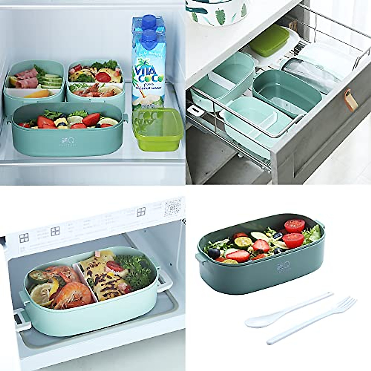 ZZQ Classic Lunch Box - Stackable Bento Box Lunch Container for Adult - Japanese-style Bento Boxes for Kids & Teens, Includes Sauce Containers, Divider, Utensils, Microwave & Dishwasher-safe, Green