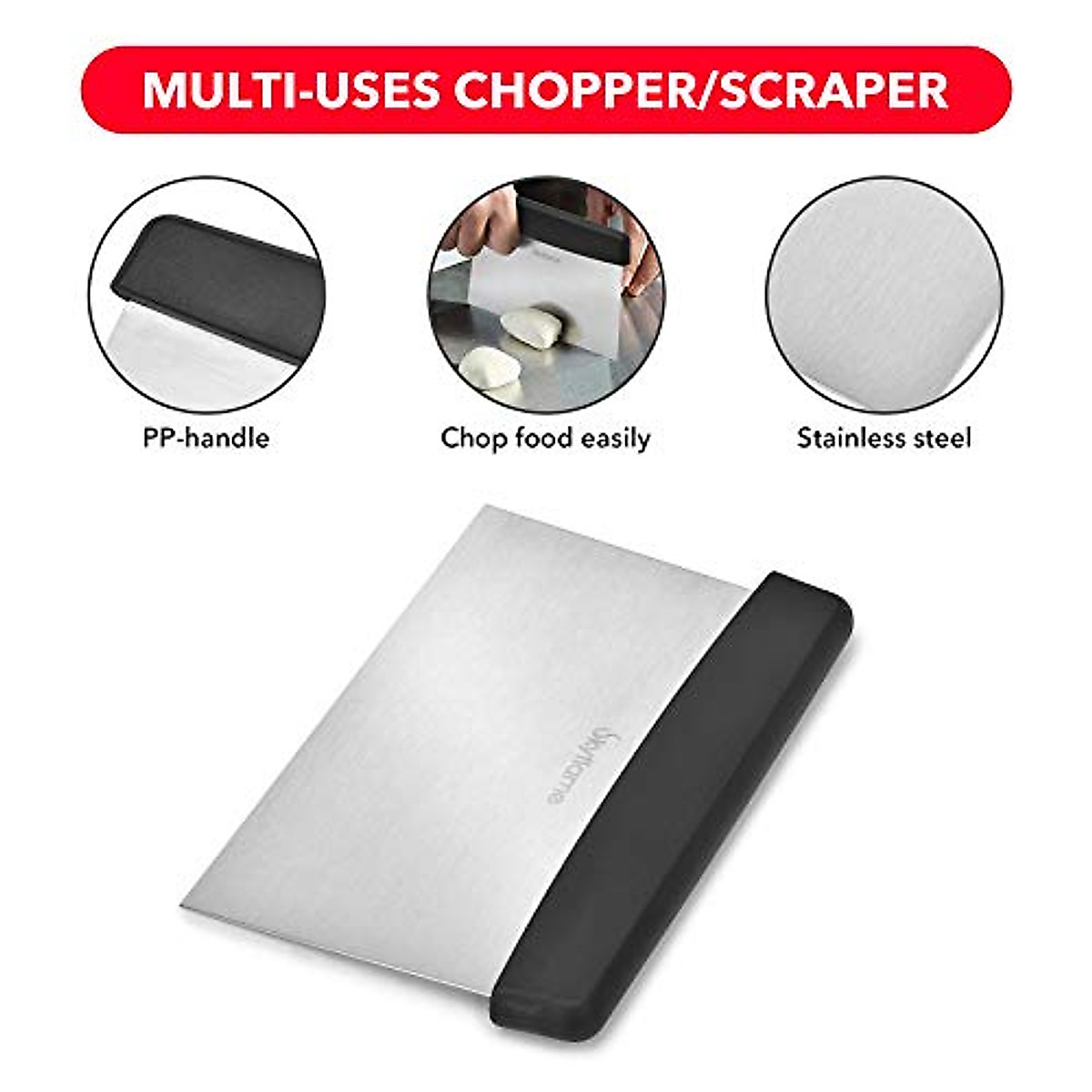 Skyflame 3 Piece Griddle Accessories Kit, Stainless Steel Professional Long BBQ Grill Spatula/Turner & Scraper Set for Flat Top Grill Hibachi Camping Cooking