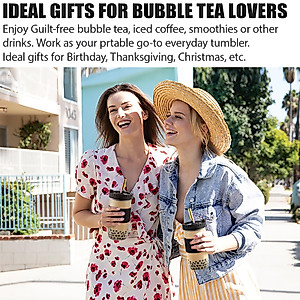 Reusable Glass Mason Jars Cups with Lids and Straws Silicone Sleeves, 2 Pack 24Oz Wide Mouth Smoothie Cups Glass Bubble Tea Cup Leakproof drinking glasses Travel Tumbler for Large Pearl Birthday Gifts