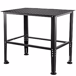 VEVOR Welding Table, 36" x 24" Adjustable Workbench, 0.12" Thick Industrial Workbench, 600lb Load Capacity Metal Workbench, Heavy Duty Carbon Steel Welding Table, Gray Steel Work Table w/Accessories