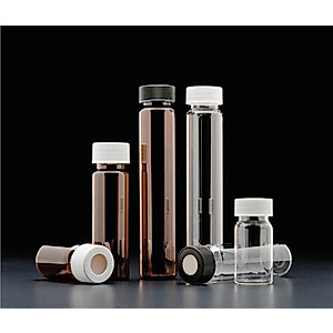 JG Finneran 9-093 Clear Borosilicate Glass Standard VOA Vial with White Polypropylene Open Top Closure and 0.100" PTFE/Silicone Septa, 24-414mm Cap Size, 60mL Capacity (Pack of 72)