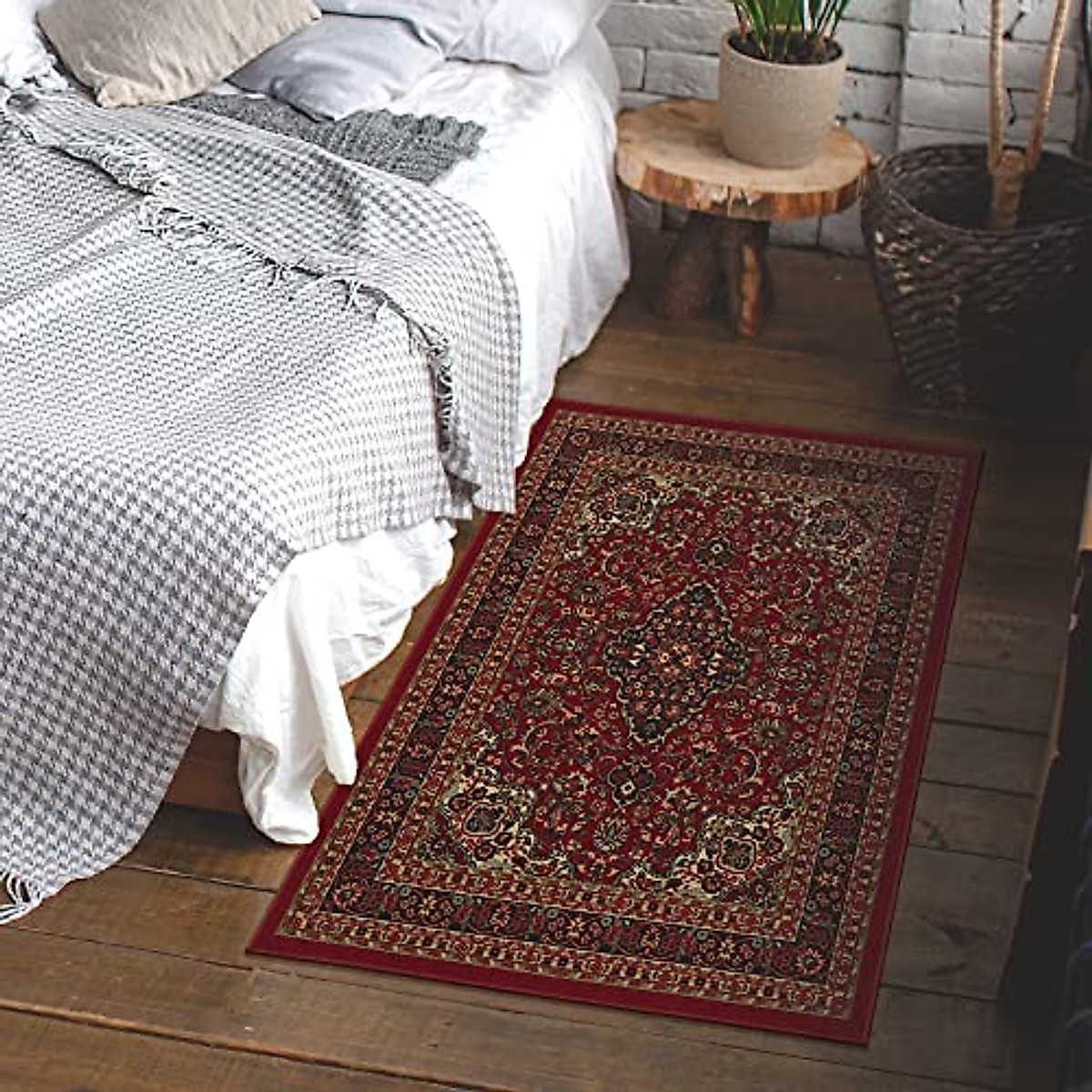 Ottomanson Ottohome Collection Non-Slip Rubberback Medallion Oriental Design 3x5 Indoor Area Rug, 3'3" x 5', Red