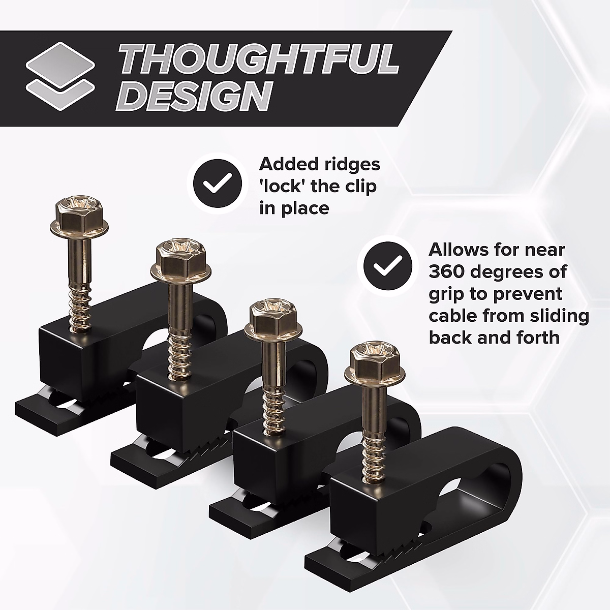 THE CIMPLE CO Dual Cable Clips, 50 PCS, Indoor/Outdoor Cord Management, 1/2 in Wire Clips for Coax, Ethernet, Electrical Wire, Screw Clips for Wires on Wall, Black