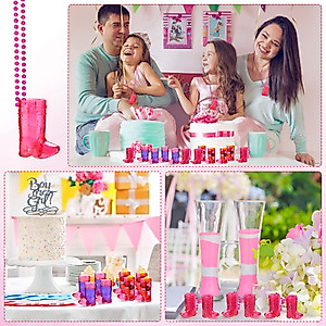 Sieral Boot Shot Glasses on Beaded Necklace Plastic Cowgirl Shot Glass Cup Necklace Bride and Groom Supply for Bachelorette Carnival Party Birthday Wedding Supply(Transparent Rose, 12 Pcs)