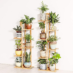 Bamboo 6 Tier 7 Potted Plant Stand Rack Multiple Flower Pot Holder Shelf Indoor Outdoor Planter Display Shelving Unit for Patio Garden Corner Balcony Living Room
