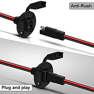 SAE Cable - iGreely 2Pack Solar Weatherproof SAE Socket Sidewall Port, SAE Quick Connect Solar Panel Mount for Motorcycle Generator Battery Charger and More 1Ft/30cm
