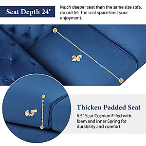 P PURLOVE Modern Loveseat Sofa with Sturdy Metal Legs, Velvet Upholstered Loveseat Sofa with Button Tufted Back, 2-Person Loveseat Sofa Couch for Living Room,Bedroom,or Small Space, Blue