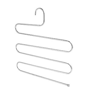Gnc33Ouhen Pants Hangers,S Shaped Stainless Steel 5-Layer Wardrobe Anti-Slip Saving Space rousers Storage Rack.