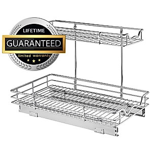 Hold N’ Storage 2 Tier Under Sink Organizers and Storage - slide out Cabinet Organizer With Sliding Drawers For Inside Cabinets- 12"W x 21"D x 15”H, Chrome.