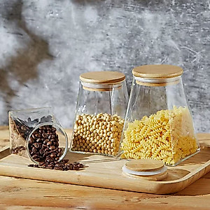 WEIRUIFANZHI 3 Pack Glass Food Storage Jars with Bamboo Lids Set Clear Airtight Canisters Kitchen Decorative Containers for Candy,Cookie Coffee,Sugar,Spice(17OZ/25OZ/32OZ)