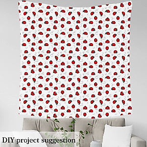 Cartoon Ladybugs Fabric by The Yard Red Black Wild Animal Decor Fabric for Kids Boys Girls Nature Creature Rustic Style Fabric for DIY Outdoor Indoor Furnishing Hobby 1 Yard