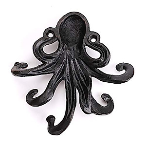 Sumnacon 6 Inch Cast Iron Octopus Decorative Coat Hook - Wall Mounted Nautical Hand Towel Rack Holder with Screws, Rustic Metal Clothing Hanger for Bedroom/Bathroom/Kitchen/Balcony, Red Bronze