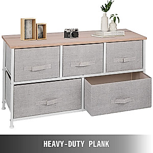 Happybuy 5-Drawer Storage Organizer Unit with Fabric Bins Bedroom Play Room Entryway Hallway Closets Steel Frame MDF Top Dresser Storage Tower Fabric Cube Dresser Chest Cabinet (Beige/Wide)