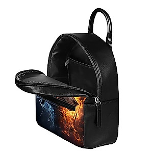 JooMeryer Wolf Fox Printed Mini Backpack Purse for Mens Boys Kids Teens Small Shoulder Bags Daypack School Bag Handbag,Fire Ice Wolf