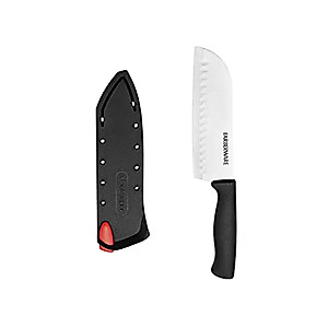 Farberware Edgekeeper 5-Inch Santoku Knife with Self-Sharpening Blade Cover, High Carbon-Stainless Steel Kitchen Knife with Ergonomic Handle, Razor-Sharp Knife, Black