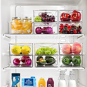Qilinba Set Of 8 Stackable Pantry Organizer Bins, Clear Plastic Storage Bins for Home Edit Fridge Cabinet Organizing Storage Containers (4 Large and 4 Medium)