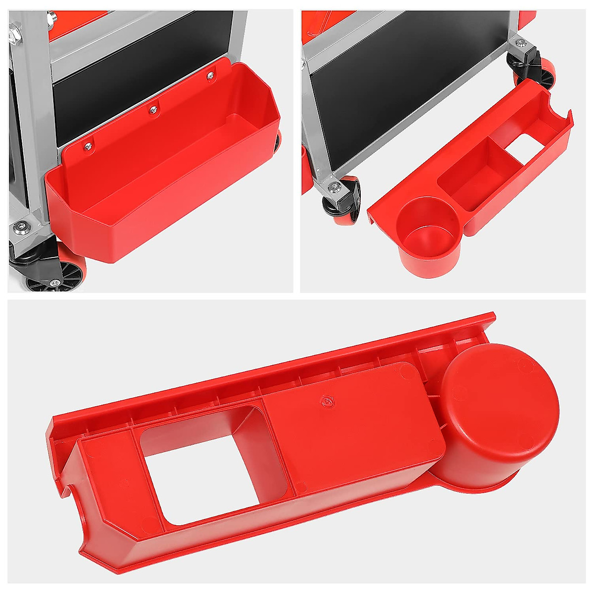 DNA Motoring TOOLS-00198 Adjustable Height Mechanics Roller Seat Creeper Stool With Padded Cushion, Tool Storage Drawer & Tray, 350 Lbs Max Weight Capacity