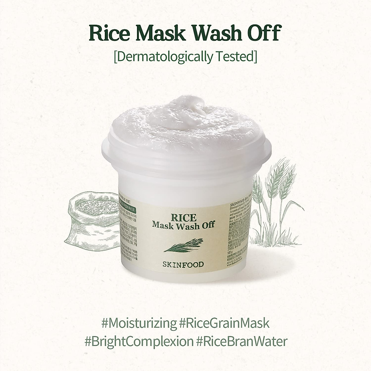 SKINFOOD Rice Mask Wash Off 3.5oz / Gently Exfoliates the Skin/Softening with Nutrient Rich Rice