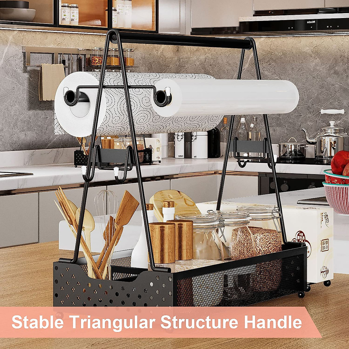 Utensil Caddy for Countertop, BBQ Silverware Caddy Condiment Caddy, Picnic Flatware caddy with Handle and Utensil Cutlery Holder for Grilling, Utensil Cutlery Caddy for Camping, Kitchen(Black)