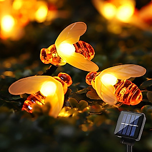 BLOOMWIN Solar String Lights, 30 LED Outdoor Waterproof Simulation Honey Bees Decor, 21.3ft 8 Modes Fairy Lights Hanging Decorative for Garden,Christmas, Patio Yard, Party, Warm White