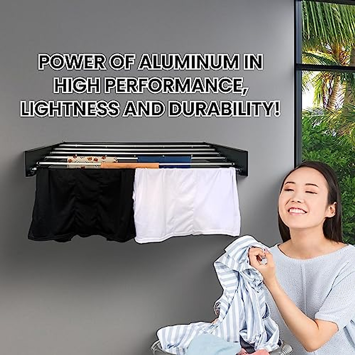 LEBENSART Laundry Drying Rack, Stainless Steel Collapsible Wall Mounted Space Saving Clothes Drying Rack, Indoor and Outdoor Foldable Drying Rack, 60lbs-20 Ft Drying Capacity, 40" (Anthracite Gray)