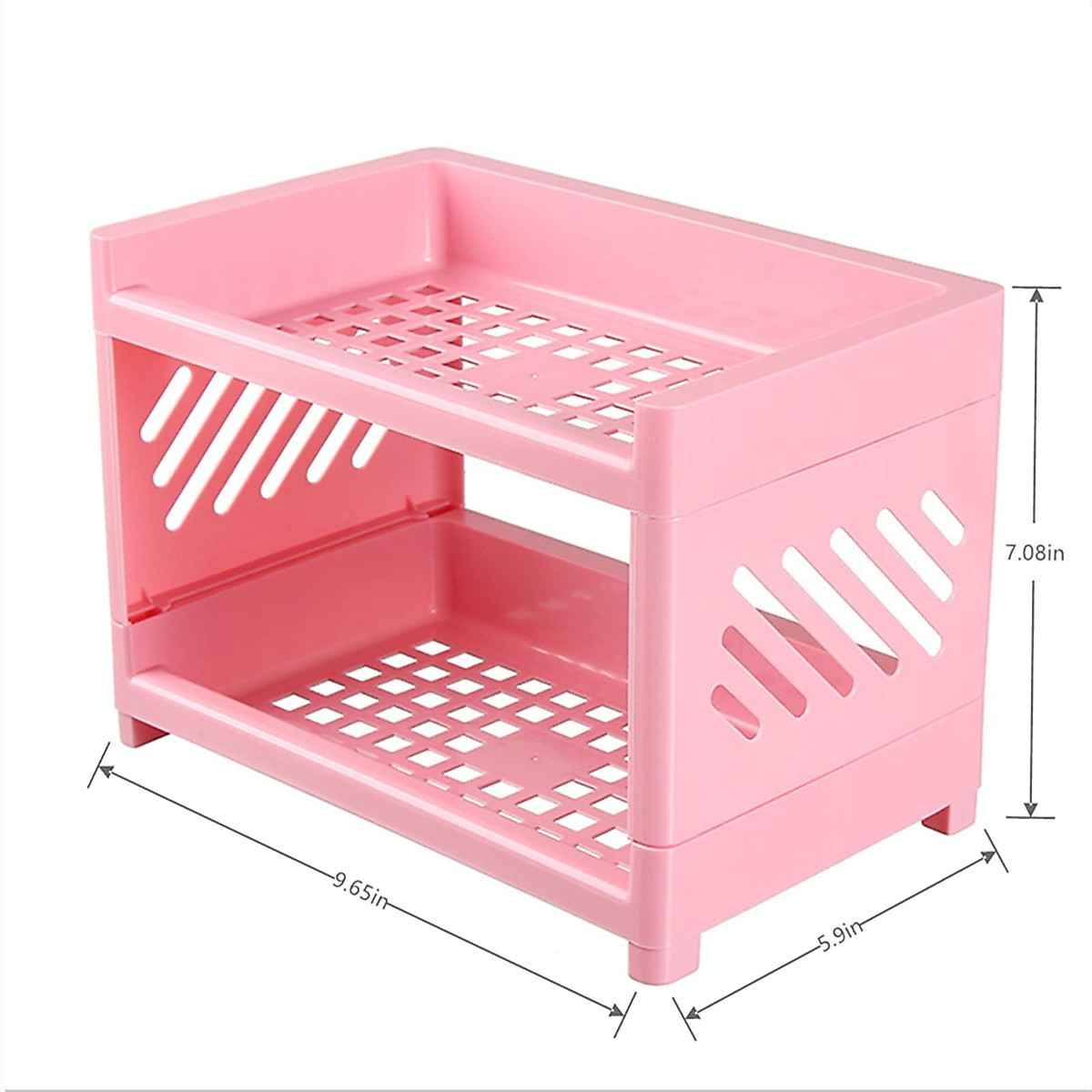 XINGWANG Double-Layer Desktop Storage Rack, Foldable Office Stationery Storage Rack,Kitchen Seasoning Storage Rack, Bathroom Cosmetic Storage Rack (Pink, 2-Layer)