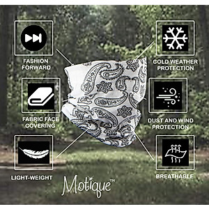 Motique Accessories Paisley Bandana Neck Gaiter Tube Headwear Motorcycle Face Scarf (Paisley and Flowers White)