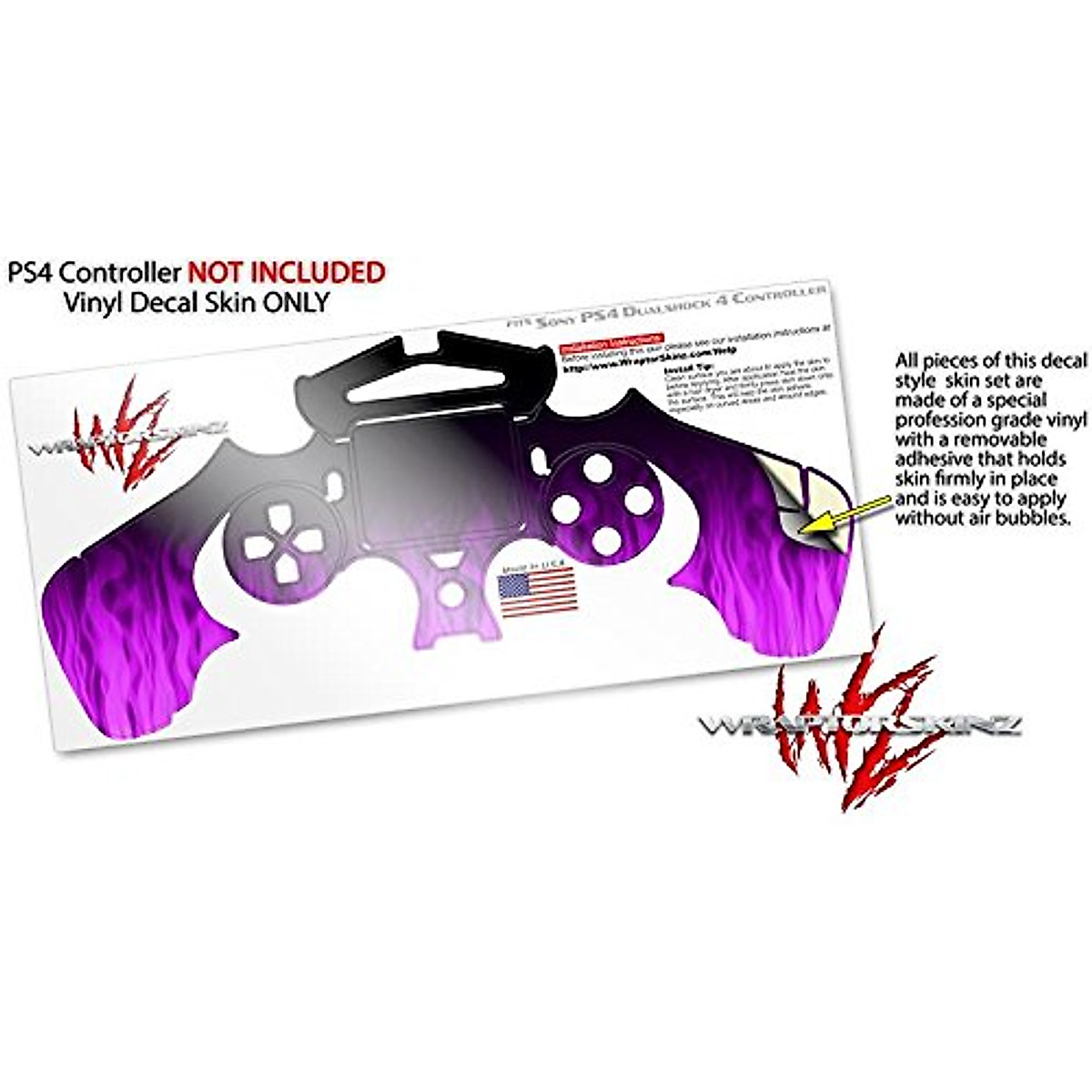 WraptorSkinz Skin Compatible with Sony PS4 Dualshock Controller Playstation 4 Original Slim and Pro Fire Purple (Controller NOT Included)