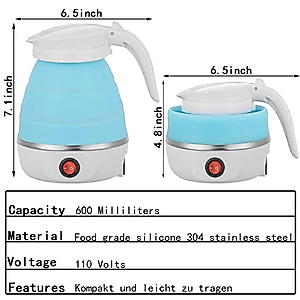 Travel Kettle Electric Small Foldable Portable Kettle,Silicone Collapsible Heating Water Boiler Tea Pot for Camping,Easy for Storage with Separable Power Cord (Blue)