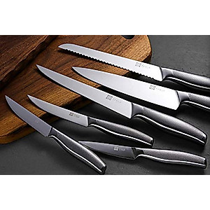 T.J Koch Knife Set Stainless Steel Knives Premium Non-slip Single Piece with Golden Oak Block Kitchen Scissors Sharpener Rod 14-piece