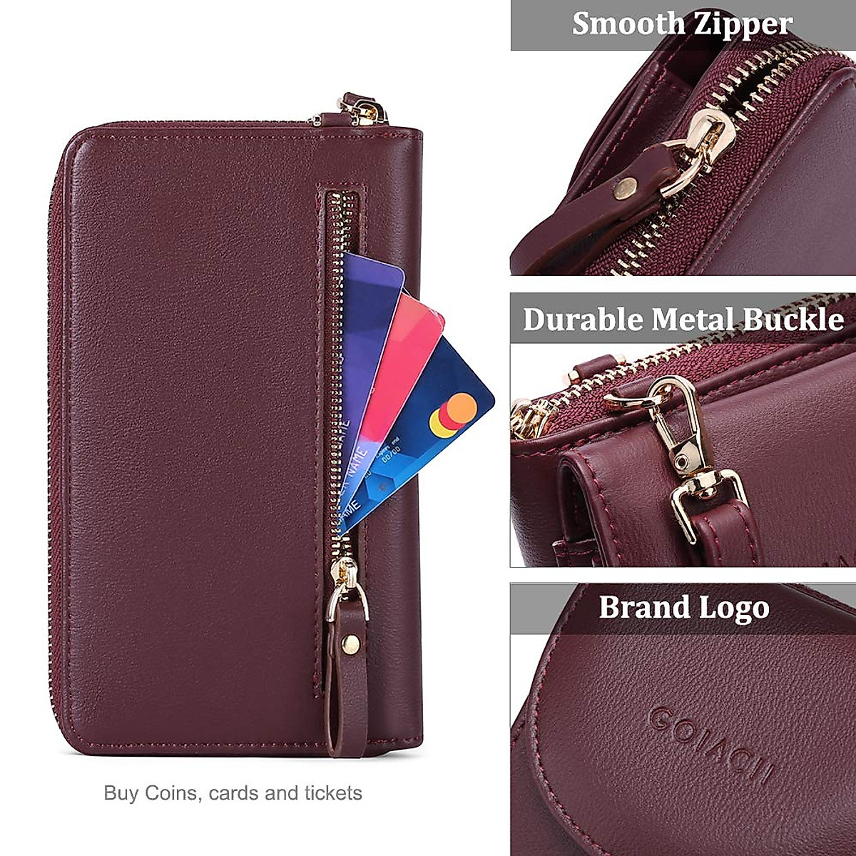 GOIACII Small Crossbody Bag RFID Blocking Cell Phone Women Wallet Leather Purse with Credit Card Slots Shoulder Leather Straps