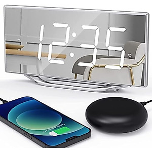 Alarm Clock for Heavy Sleepers Adults, 8.7'' Large Led Digital Mirror Alarm Clock with USB Charger, Vibrating Alarm Clock with Bed Shaker, Battery Backup Snooze Dual Alarm Dimmer, for Teens Adults