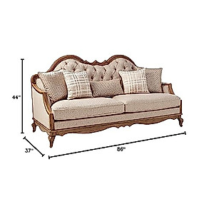 ACME Chelmsford Sofa w/5 Pillows - 56050 - Beige Fabric & Antique Taupe